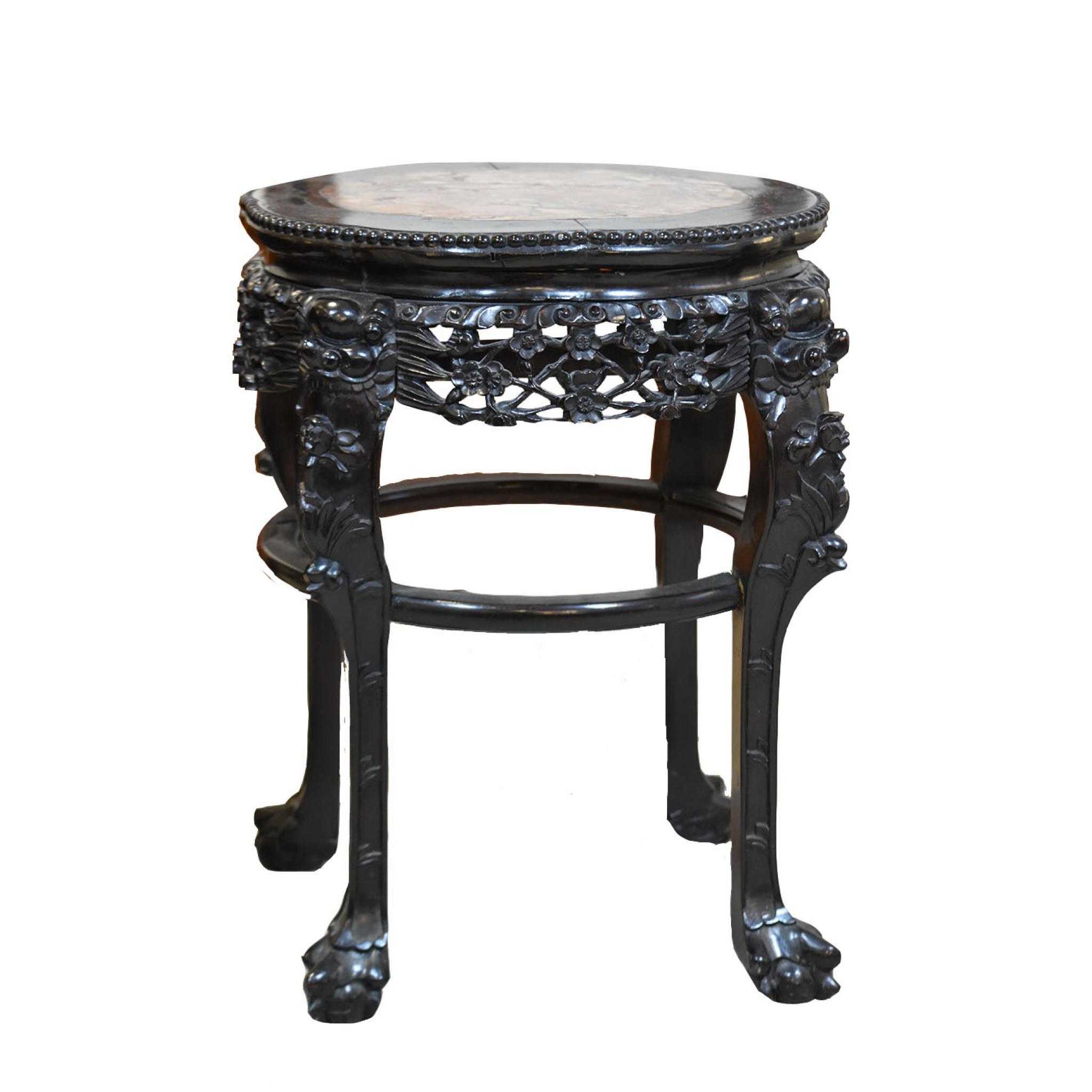 Pair of 19th century antique Chinese carved side tables with marble ...