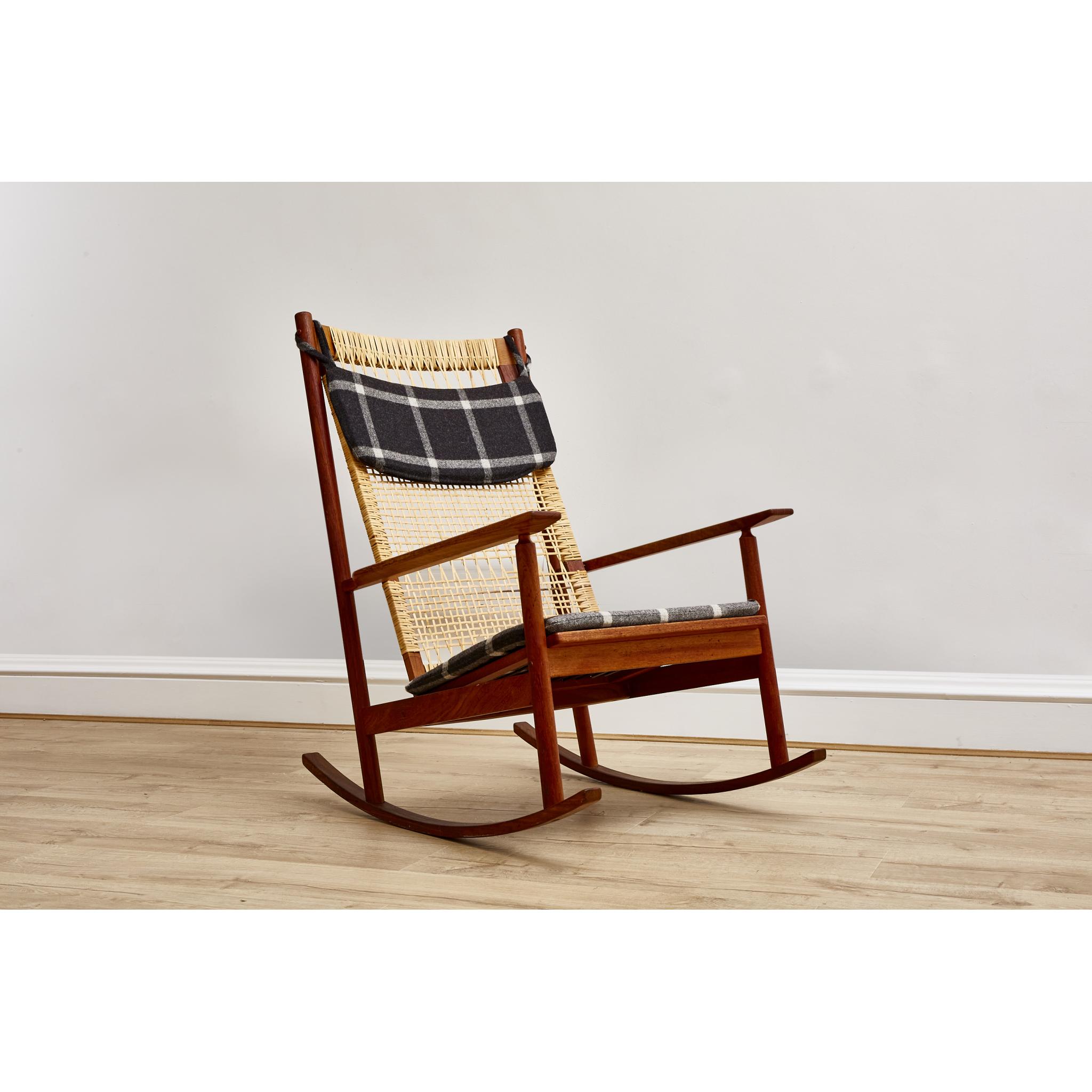 Teak and Cane Rocking Chair by Hans Olsen for JK Denmark, 1960s